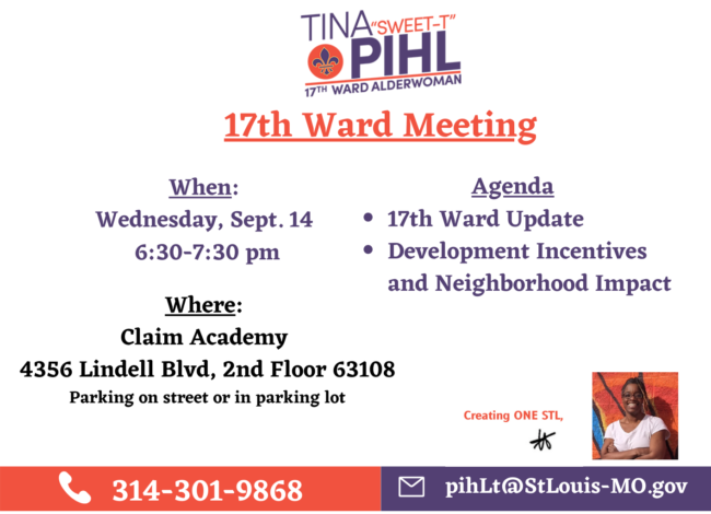 17th Ward Meeting – 9/14/22, 6:30 PM – West Pine Laclede Neighborhood ...